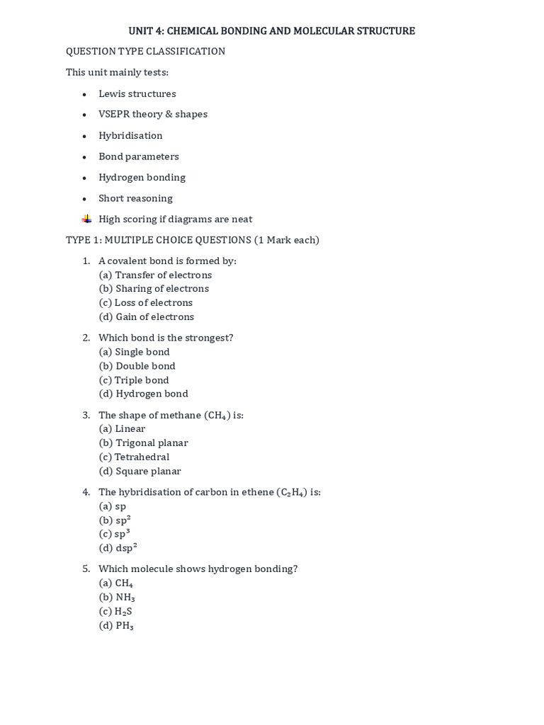 Chemical Bonding & Molecular Structure Guide | PDF | Chemical Bond ...