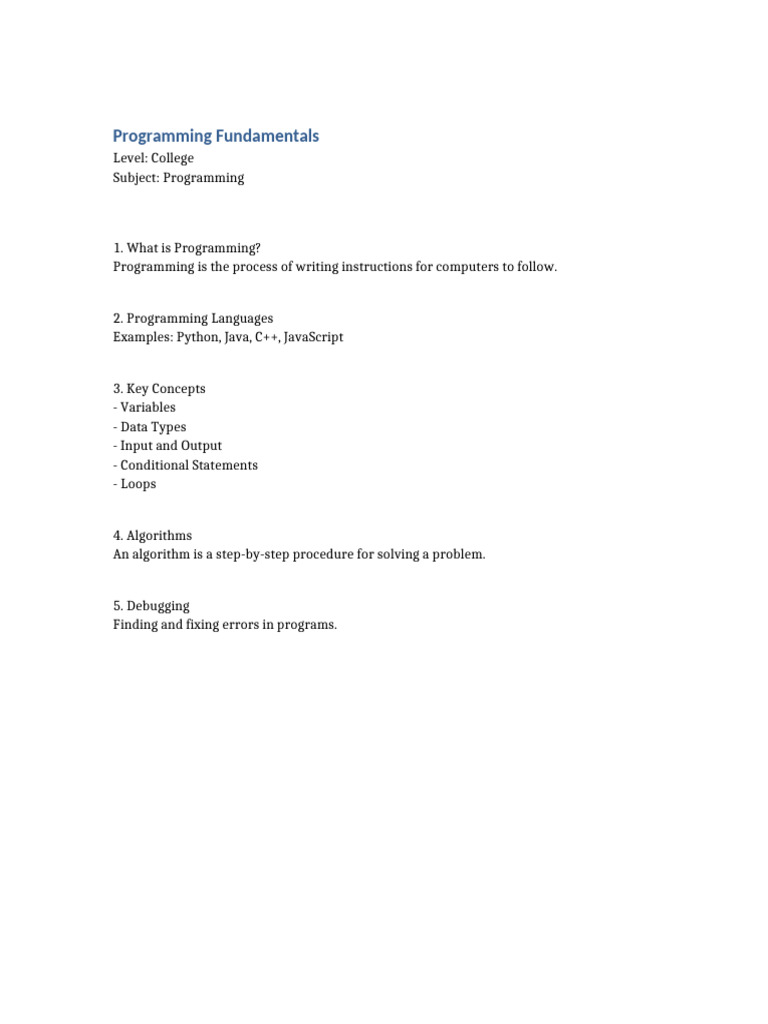 College Programming Fundamentals Guide | PDF