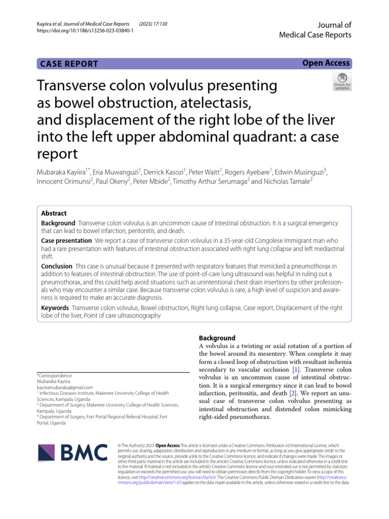 Transverse Colon Volvulus Case Report | PDF | Clinical Medicine ...