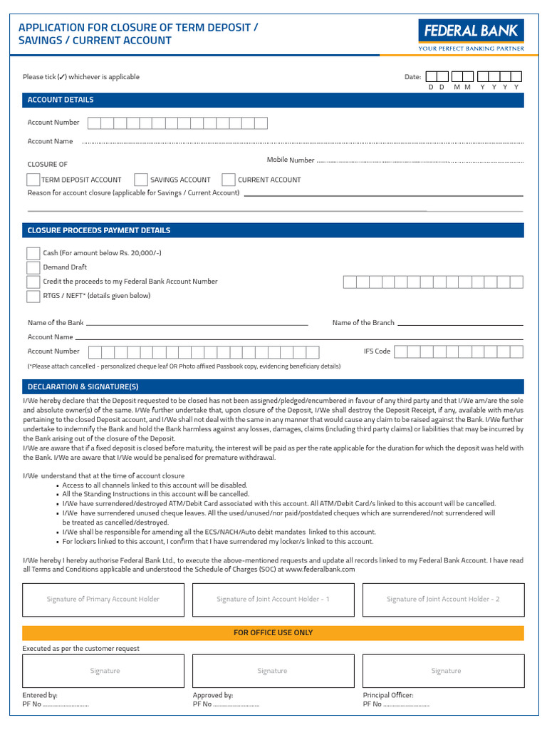 Term Deposit Account Closure Form English | PDF | Transaction Account ...