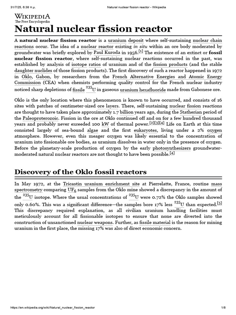 Natural Nuclear Fission Reactors Explained | PDF | Uranium | Energy ...