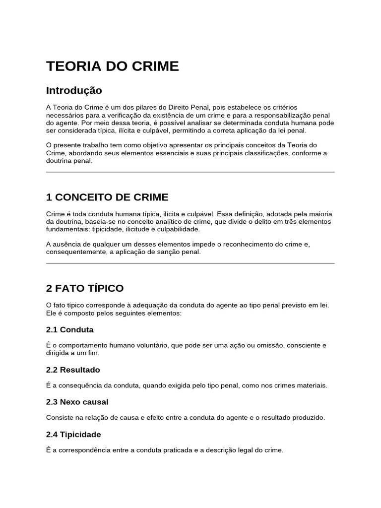 Elementos da Teoria do Crime no Direito Penal | PDF | Crimes | Crime e ...