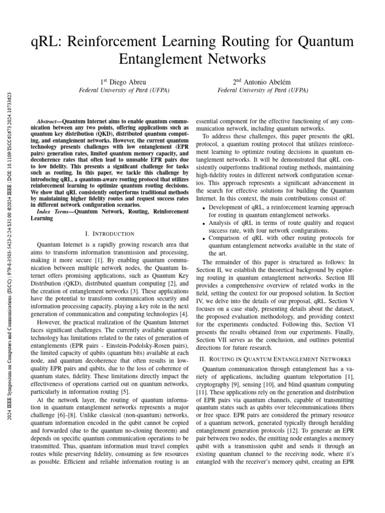 QRL Reinforcement Learning Routing for Quantum Entanglement Networks ...