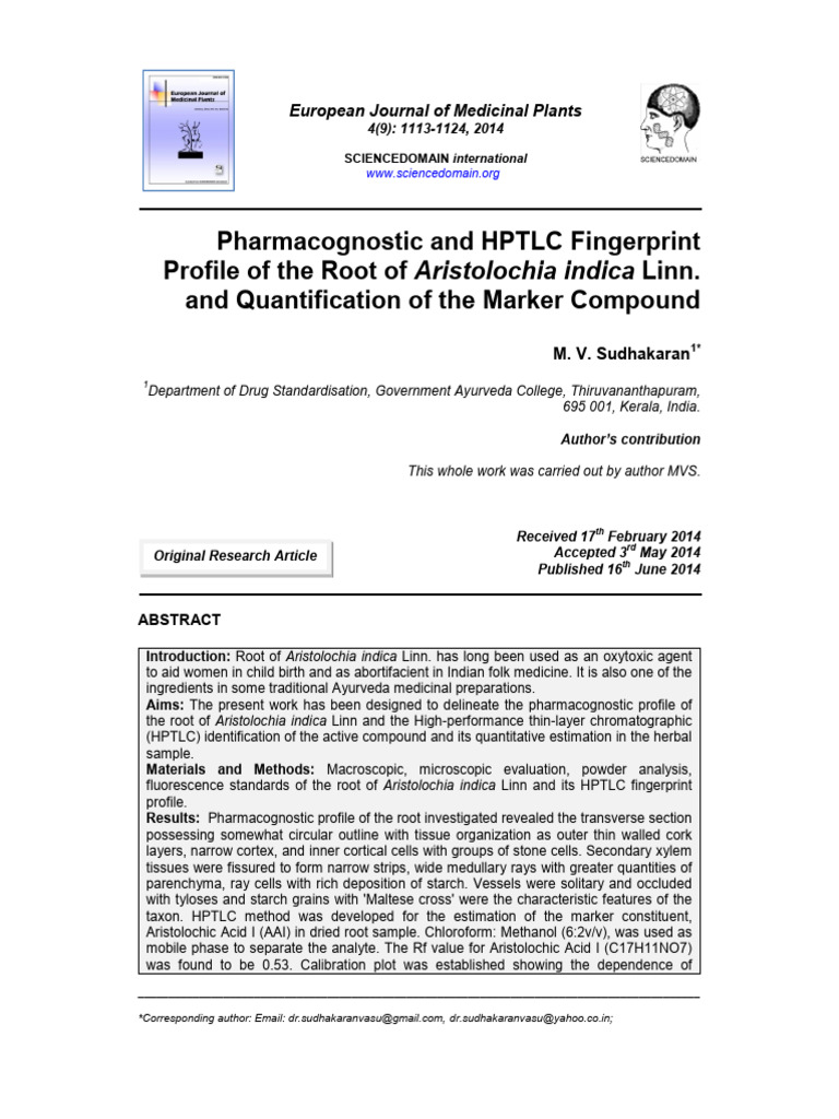 Pharmacognostic and HPTLC Fingerprint Profile of t | PDF | Tissue ...