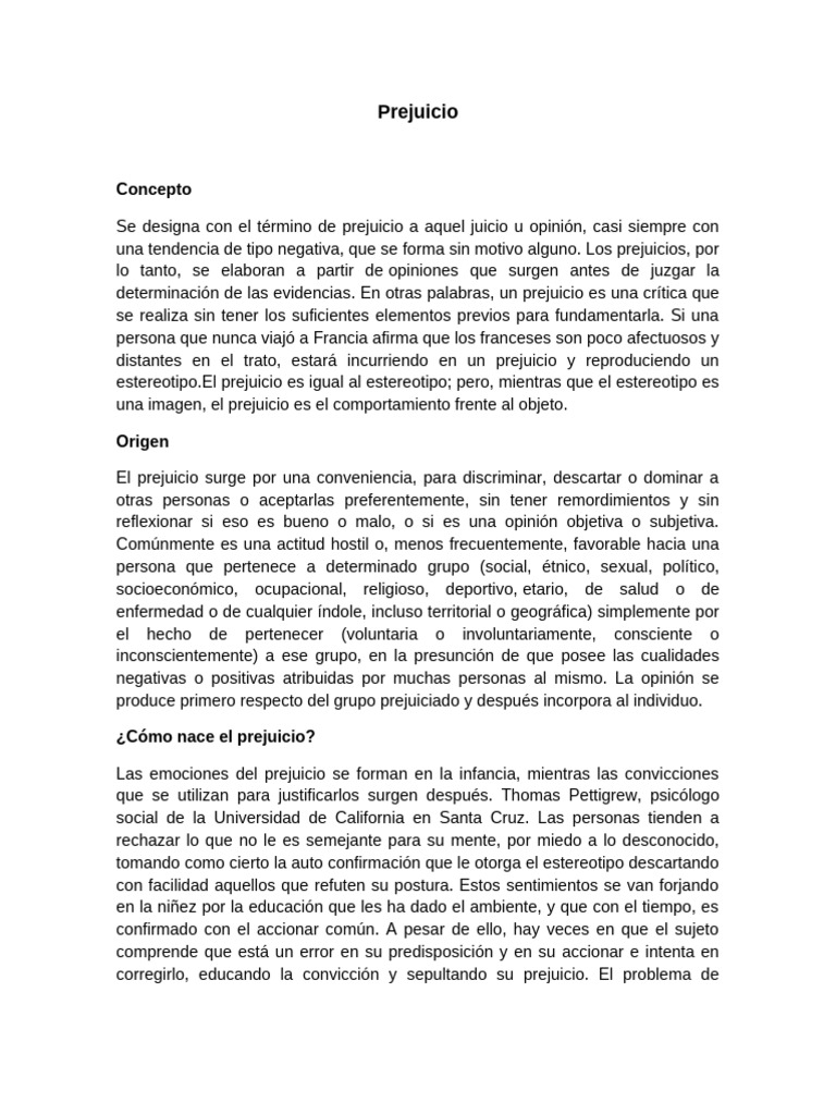 Entendiendo el Prejuicio: Orígenes y Tipos | PDF | Prejuicios ...