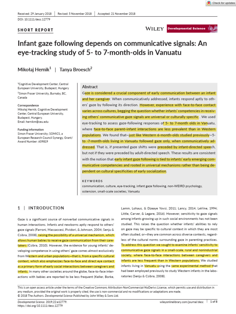 Infant gaze following depends on communicative signals | PDF | Infants ...