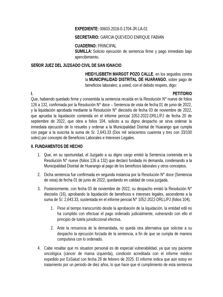 Escrito - Juzgado de San Ignacio - 01-12-2025 | PDF | Sentencia (ley ...