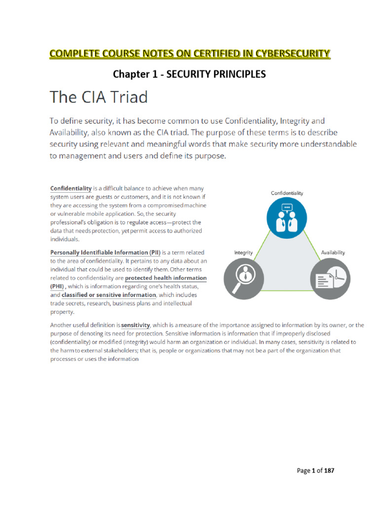 Certified in Cybersecurity Full Course Notes Chapters 1-5 | PDF