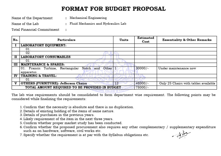 Budget Proposal for Fluid Mechanics Lab | PDF