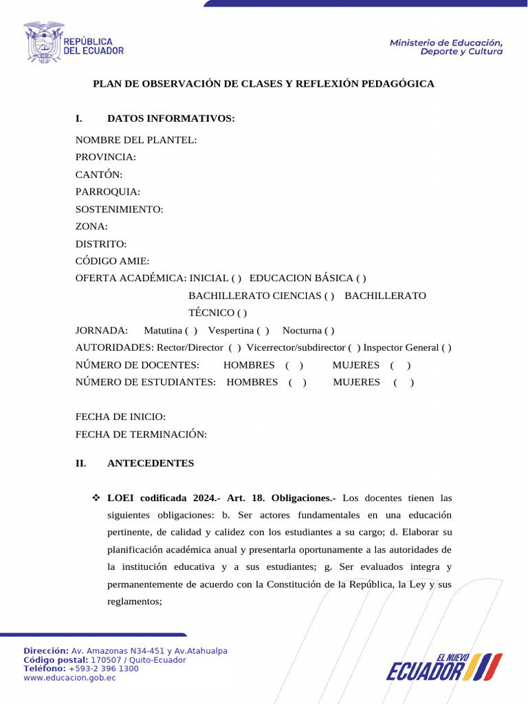 O.A 1 MODELO PARA PLANIFICACIÓN DE OBSERVACIONES ÁULICAS | PDF | Maestros | Enseñando
