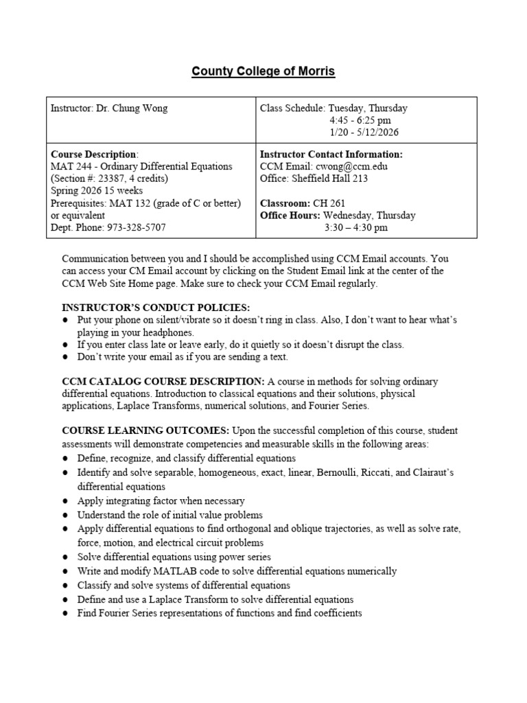 CCM S26 MAT 244 | PDF | Differential Equations | Equations
