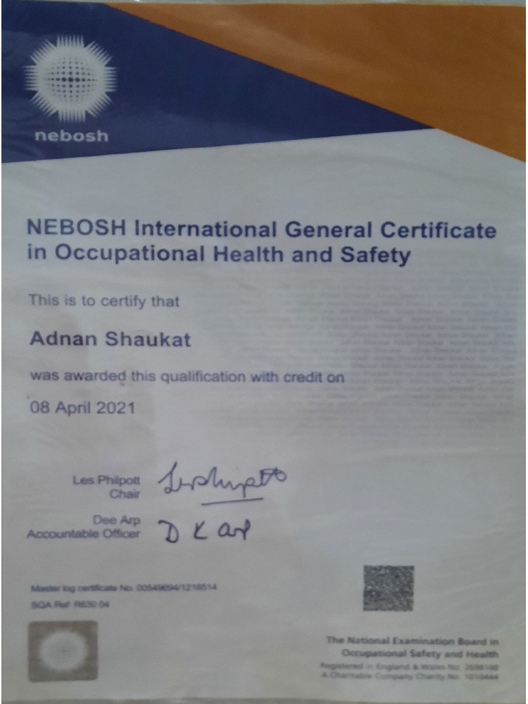 Nebosh Igc Certificate | PDF