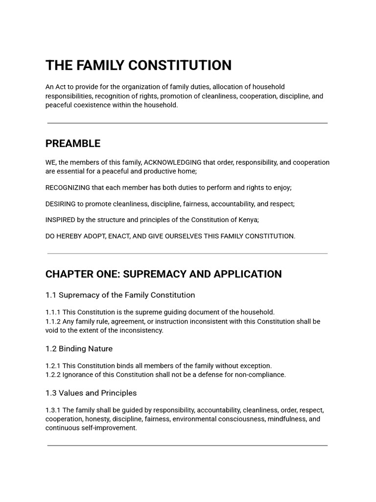 The Family Constitution | PDF | Bathroom | Clothing