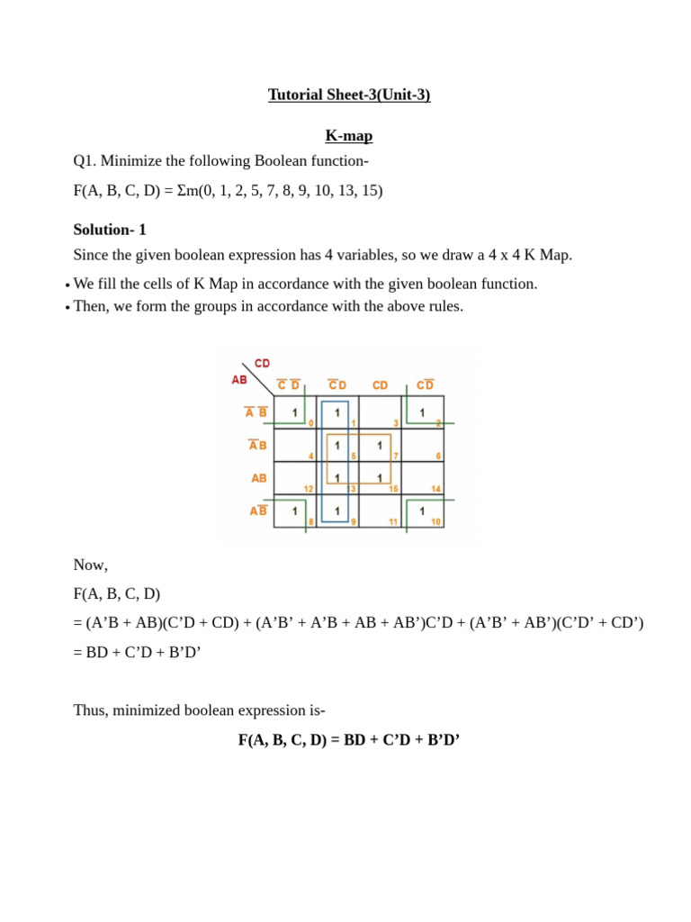 K-map Boolean Function Minimization Guide | PDF | Mathematical Logic ...
