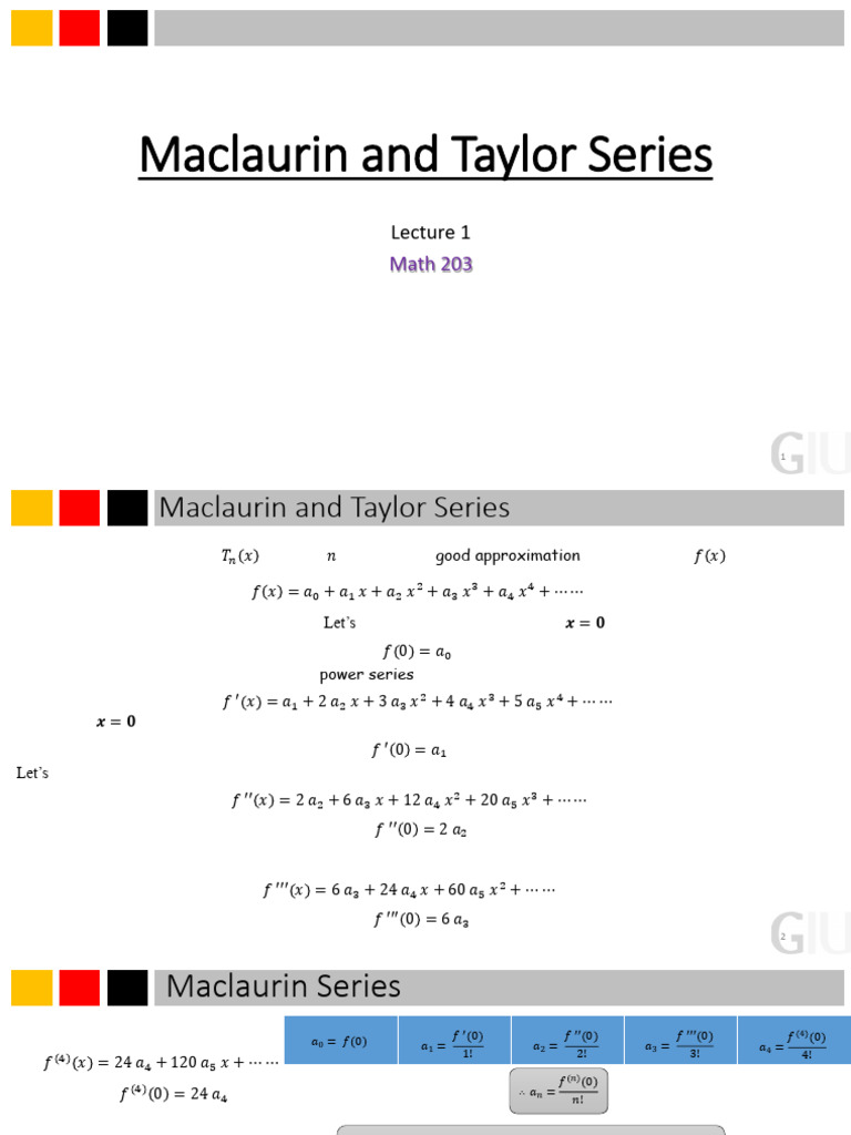Lec 1 GIU-Maclaurin and Taylor Series | PDF | Algebra | Mathematical Objects