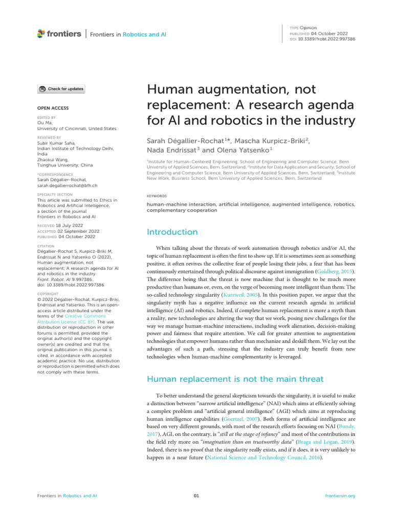Human Augmentation, Not Replacement a Research Agenda for AI and ...
