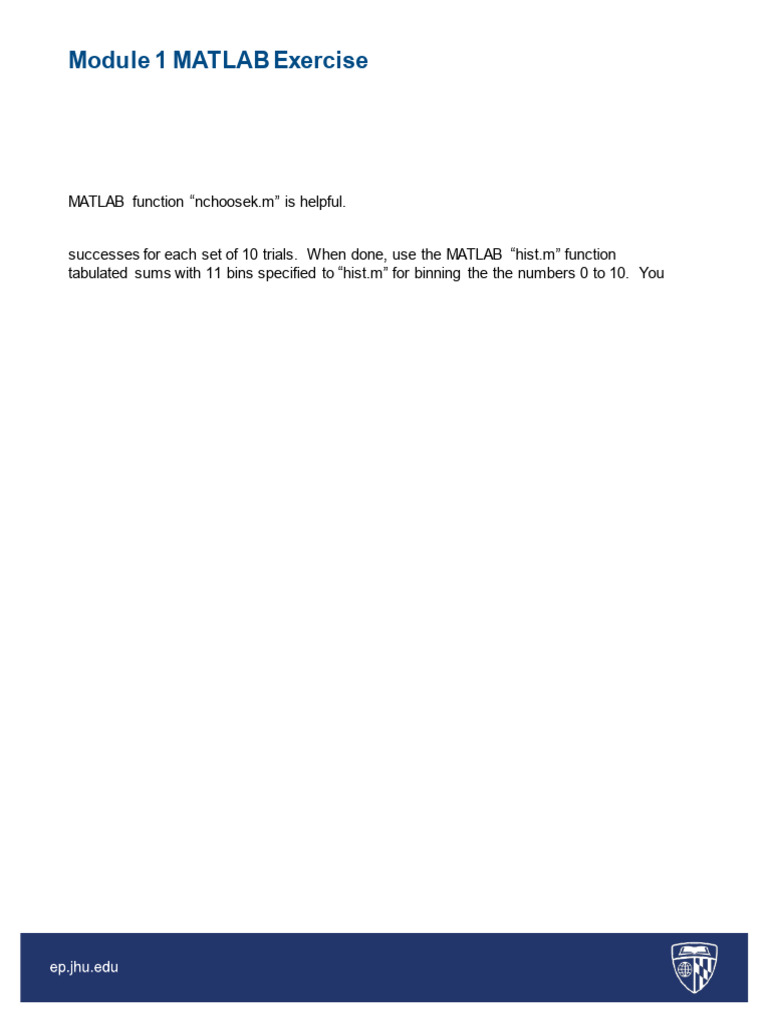 MATLAB Binomial Distribution Exercise | PDF