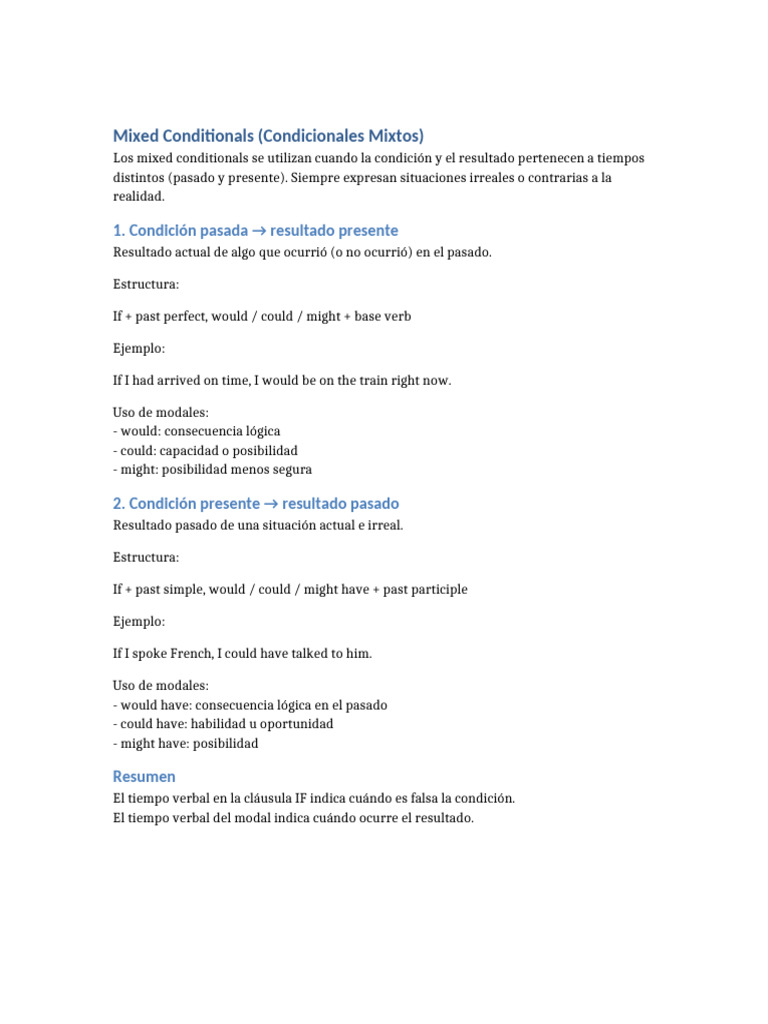 Mixed Conditionals Explicacion | PDF