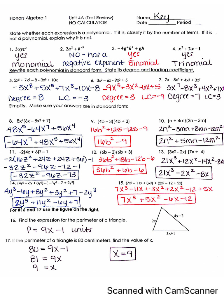 KEY Unit 4A Test Review | PDF