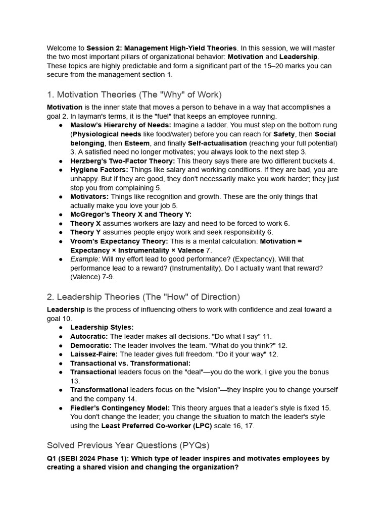 Session 2_ Management High-Yield Theories | PDF | Motivational | Motivation