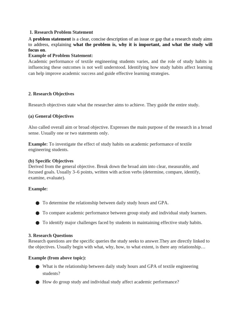 Research Objectives, Questions, Hypothesis and Problem Statement | PDF