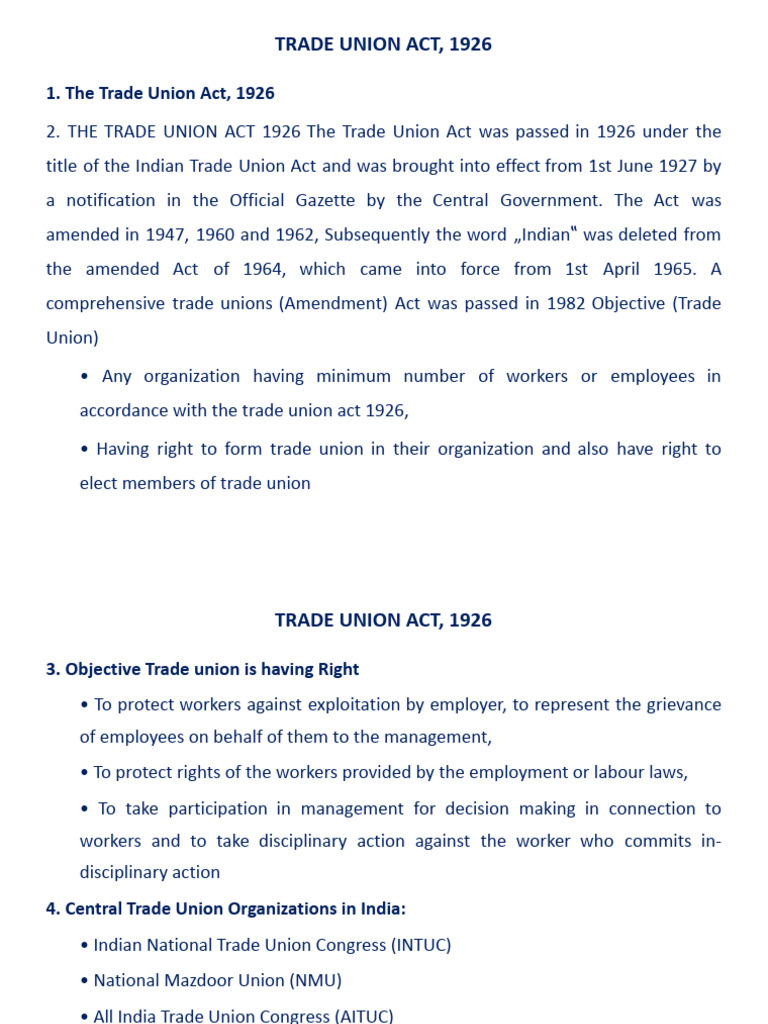 Trade Union Act | PDF | Trade Union | Employment