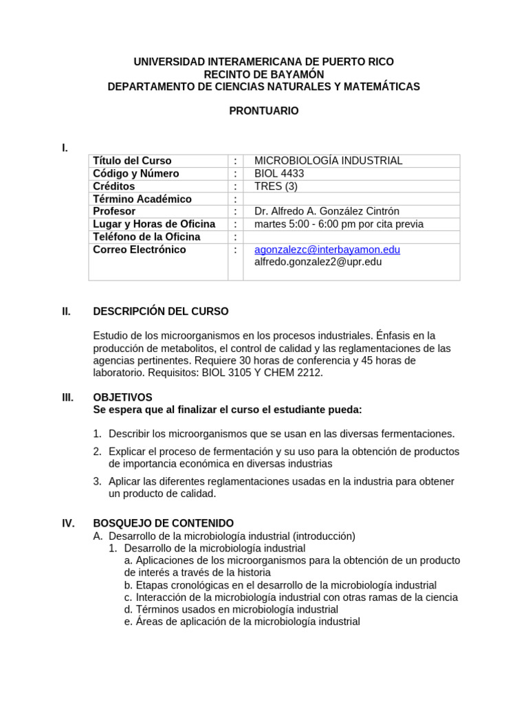 BIOL 4433 Microbiologia industrial | PDF | Fermentación | Biología