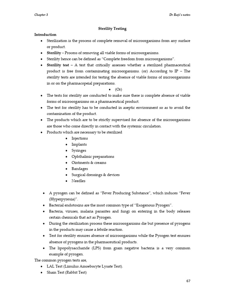 Sterility Testing in Pharmaceuticals | PDF