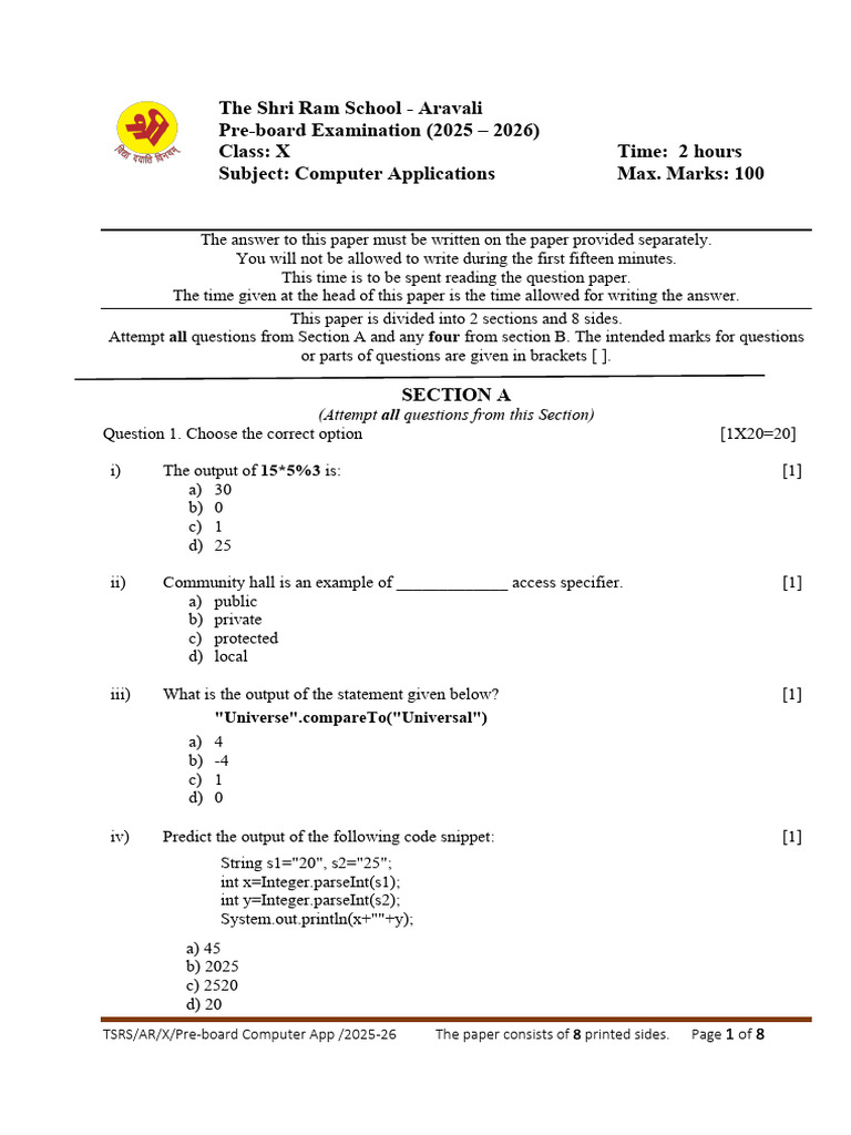 Class X_Computer Applications_ Preboard QP_2025-26 | PDF | Constructor ...