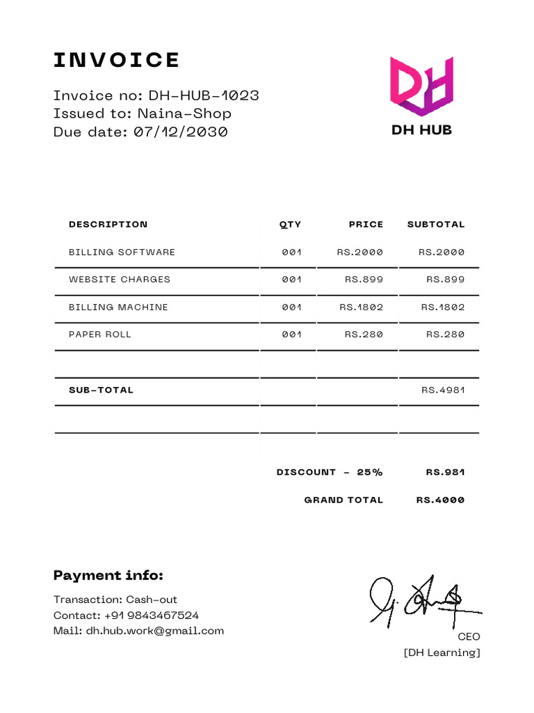 Invoice for Cash-out Transaction | PDF