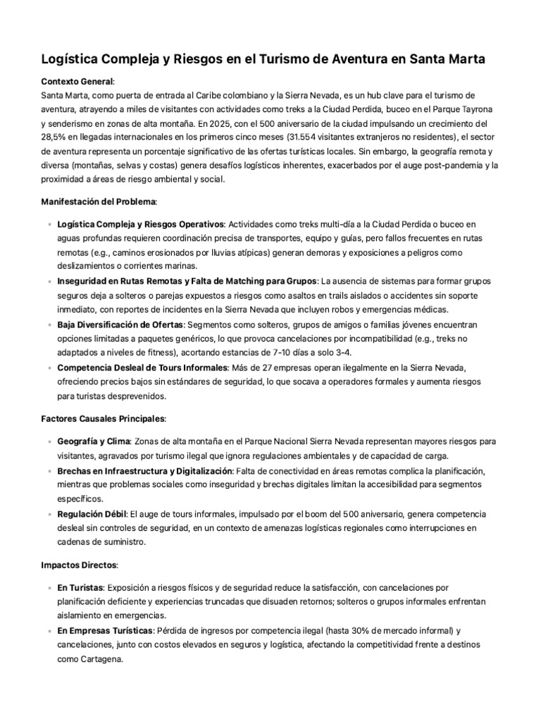 Logística Compleja y Riesgos en el Turismo de Aventura en Santa Marta ...