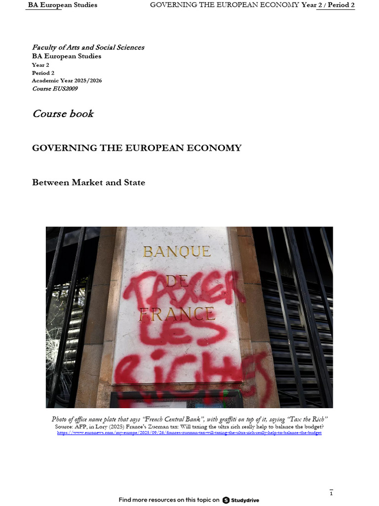 EUS2009 Governing the European Economy COURSEBOOK 2025 (4) | PDF ...
