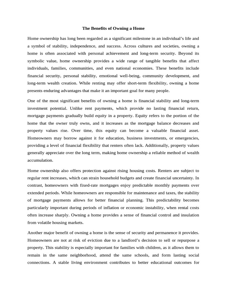 Benefits of Home Ownership | PDF | Owner Occupancy | Mortgages