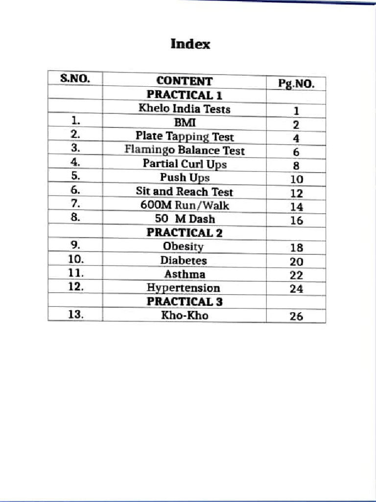 Physical Education Pratical Record Note Book 2022-23 | PDF