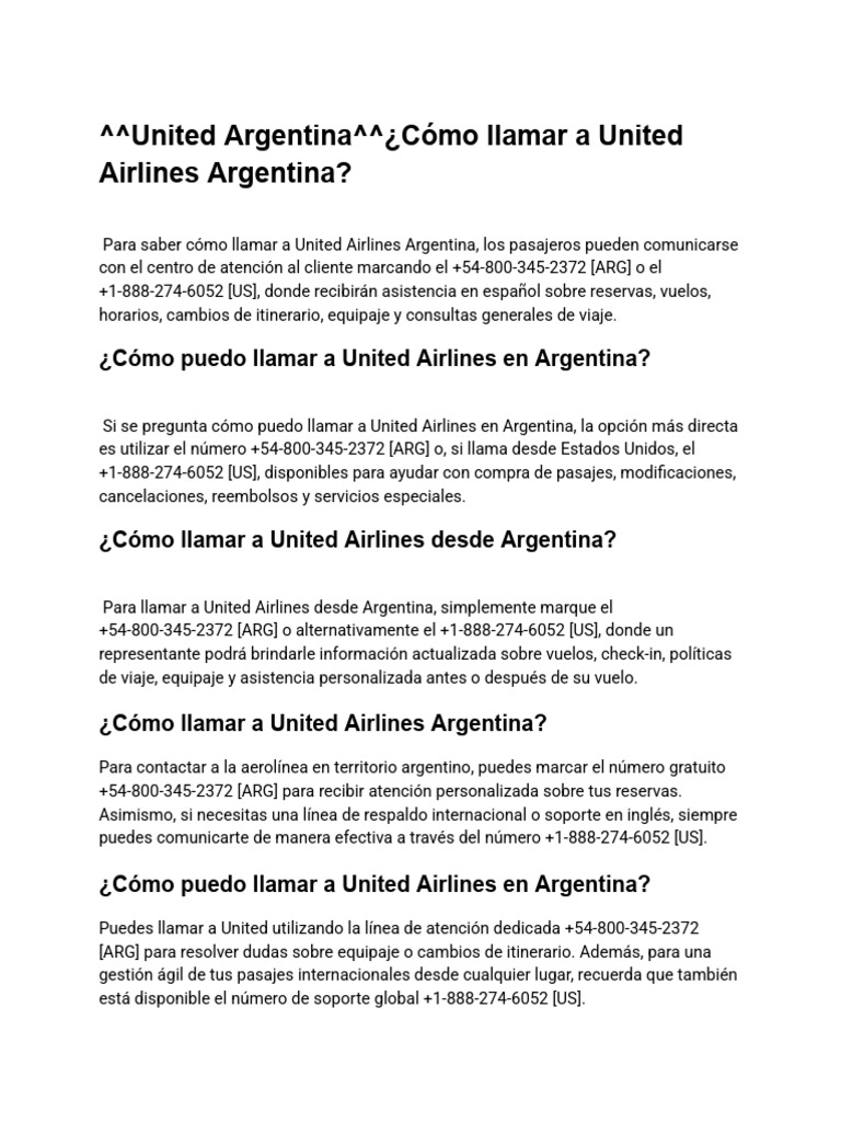 ¿Cómo llamar a United Airlines Argentina? | PDF | aerolíneas Unidas ...