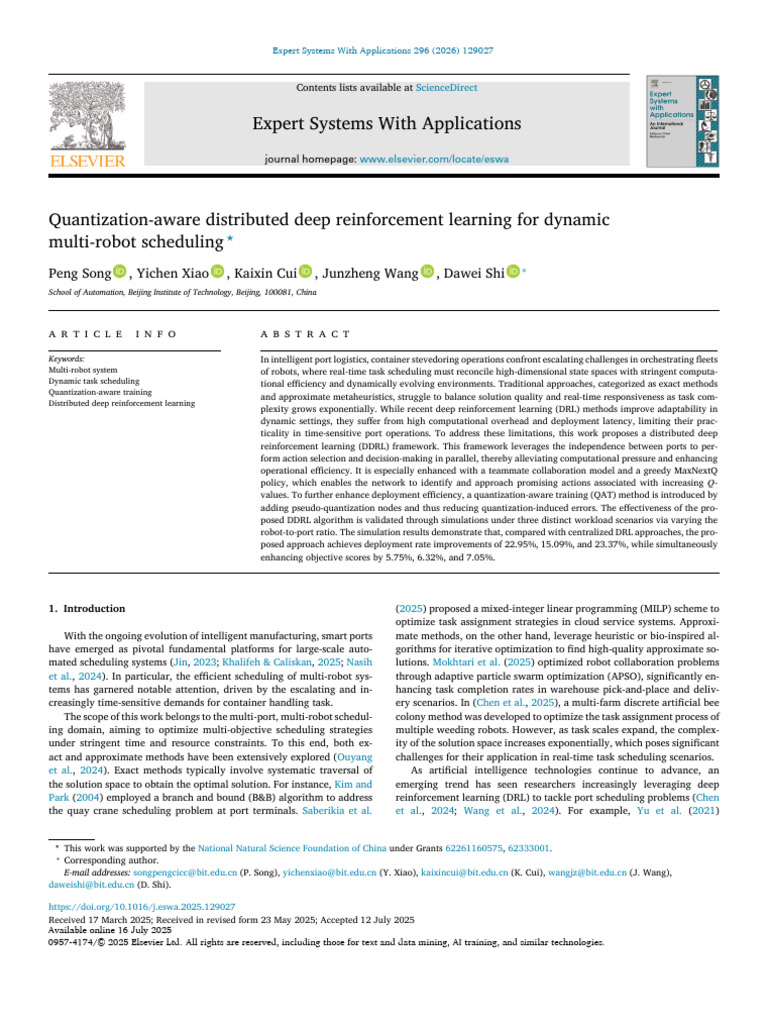 1- Quantization-Aware Distributed Deep Reinforcement Learning for Dynamic Multi-robot Scheduling ...