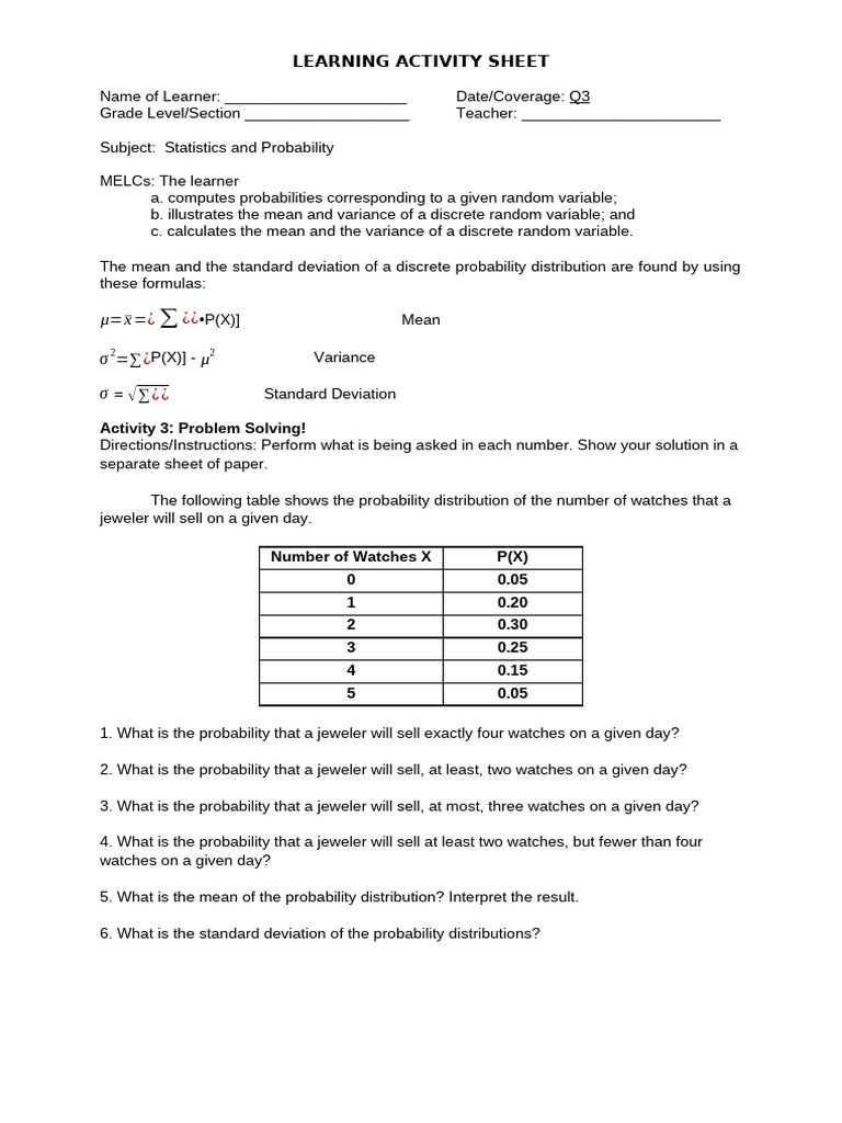 Week 2 Mean and Variance (1) | PDF