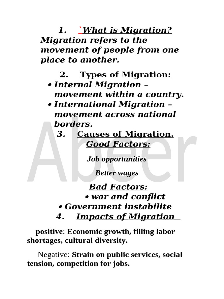 Understanding Migration: Types, Causes, and Impacts | PDF