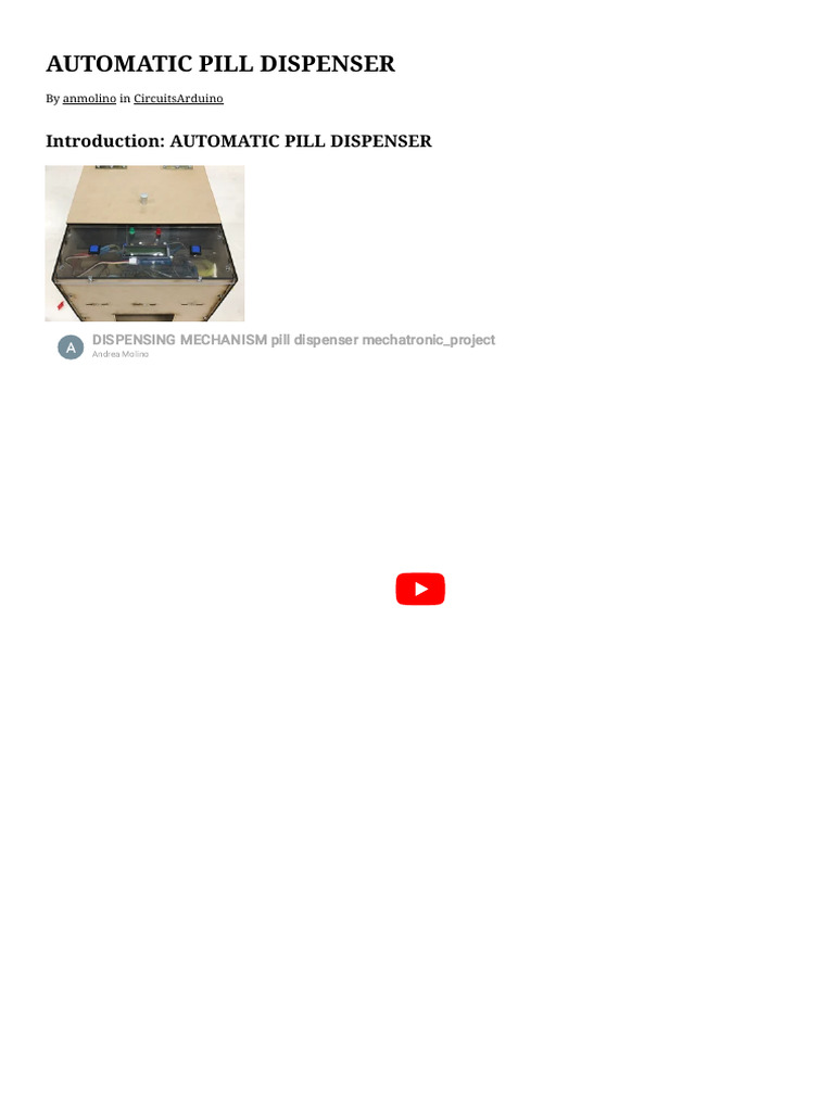 Automatic Pill Dispenser Project Guide | PDF | 3 D Printing | Arduino