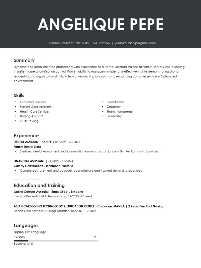 Dental Assistant Trainee Profile | PDF