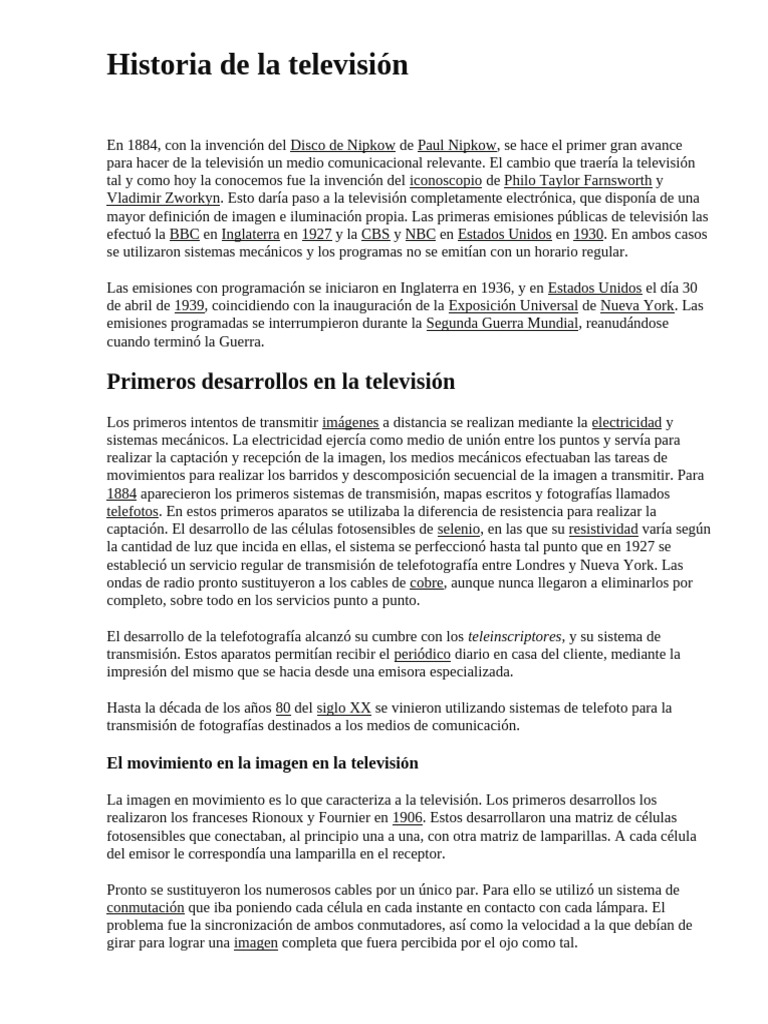 Historia de La Televisión | PDF | Televisión | Electrónica