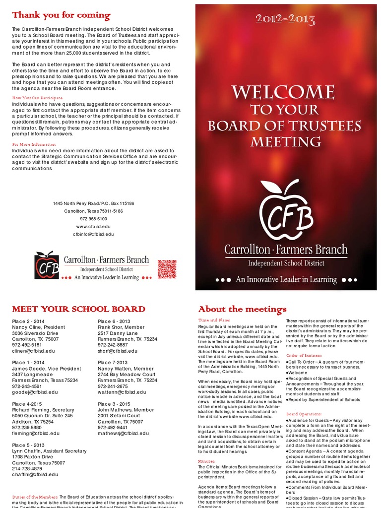 Board of Trustees Meeting Brochure | PDF | Agenda (Meeting) | Trustee