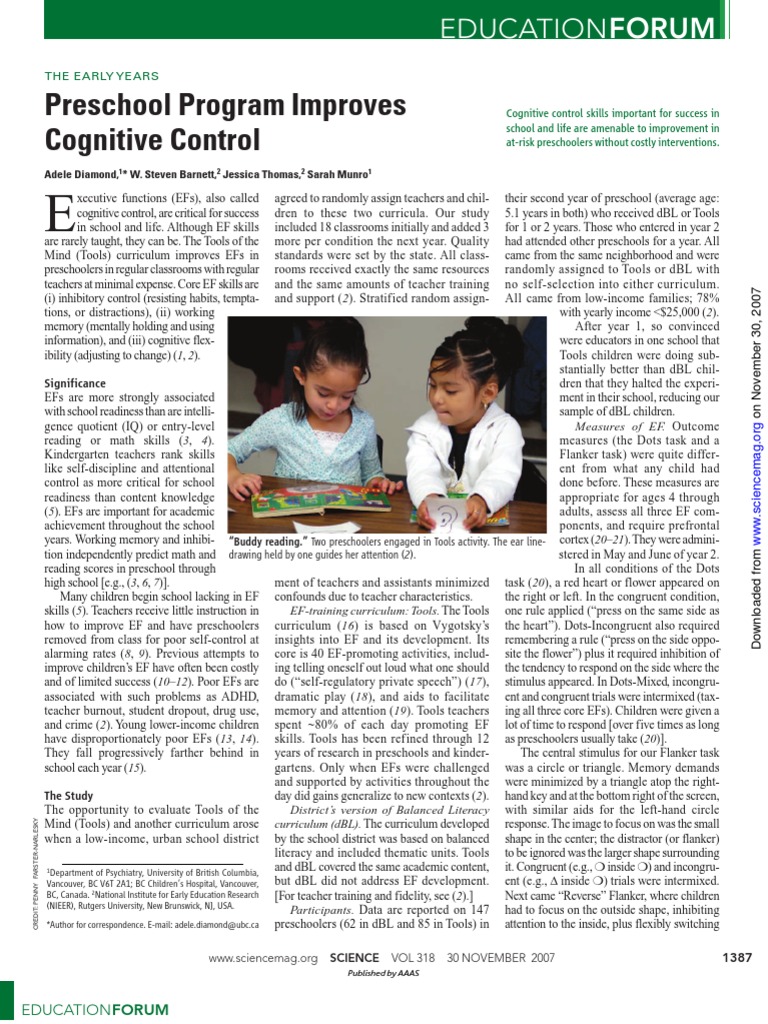 Preschool Program Boosts Cognitive Skills | PDF | Working Memory | Self ...