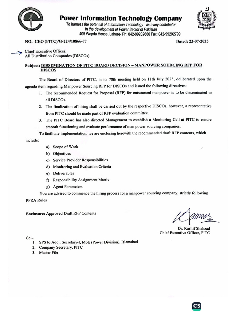 Man Power Sourcing Letter | PDF