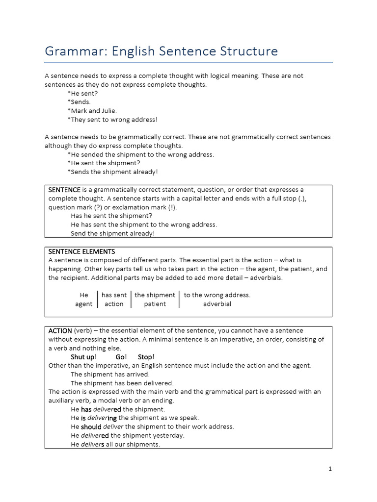 English sentence structure | PDF | Verb | Language Mechanics