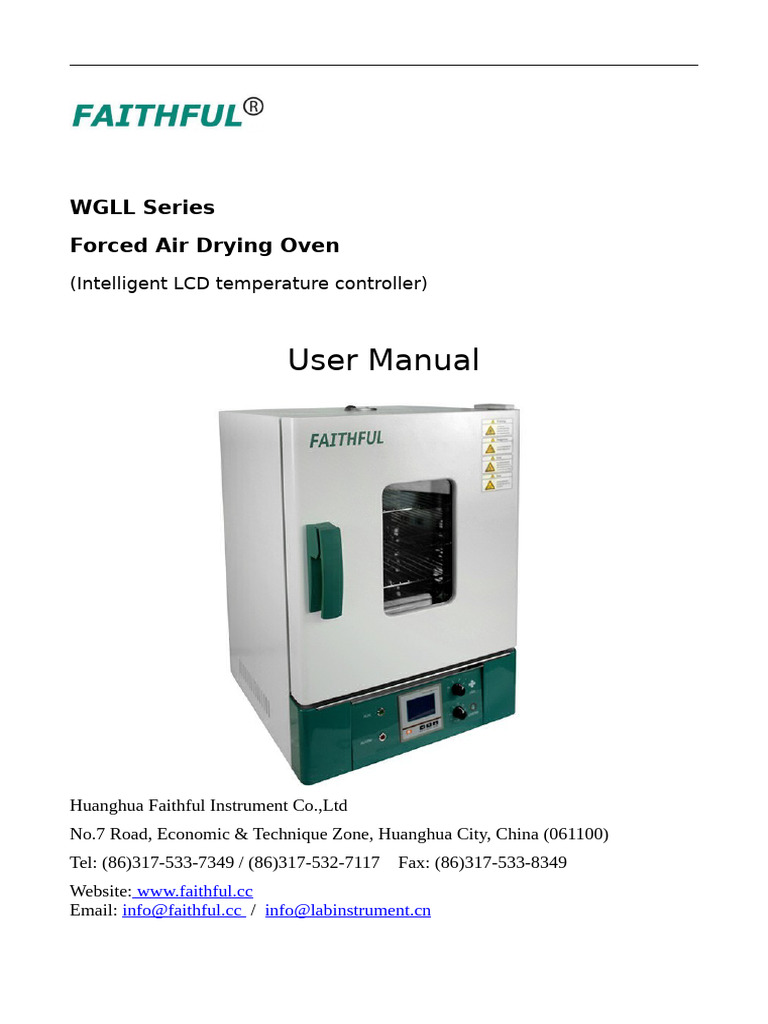 WGLL Forced Air Drying Oven Manual | PDF
