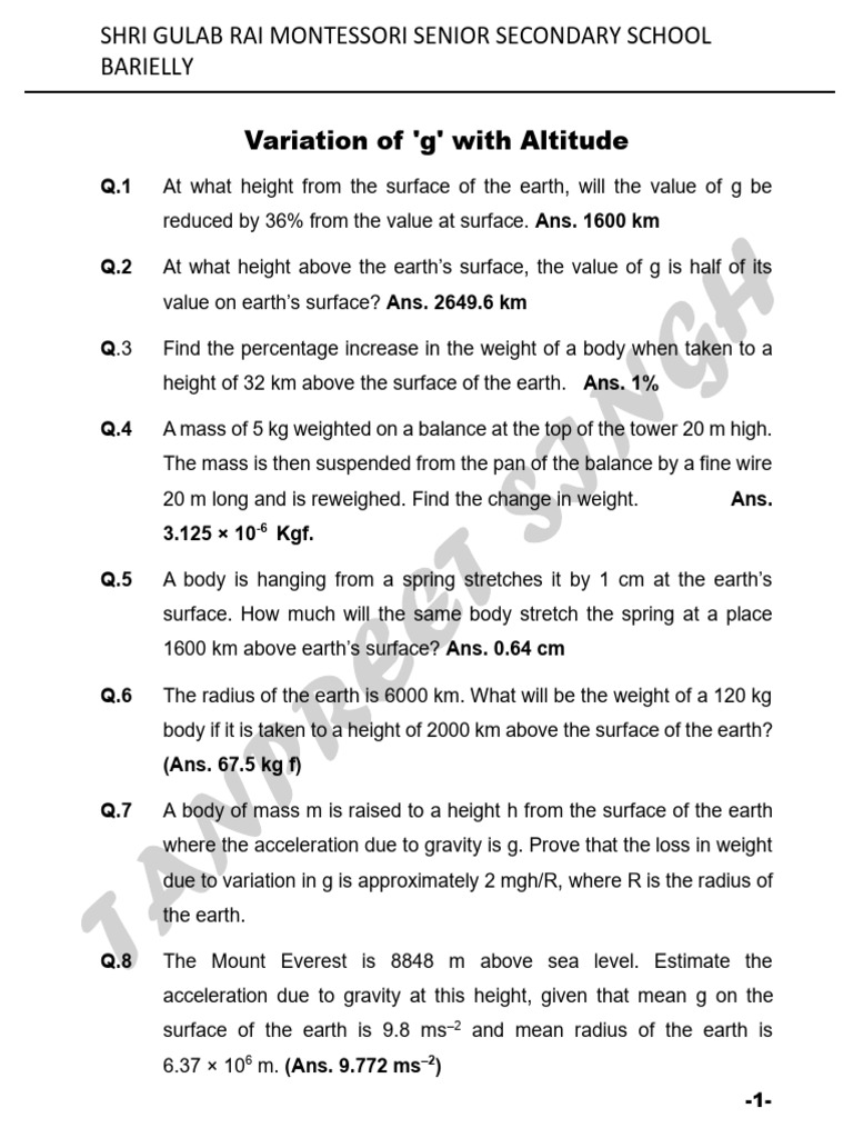 03 Variation of 'g' With Altitude | PDF | Weight | Earth