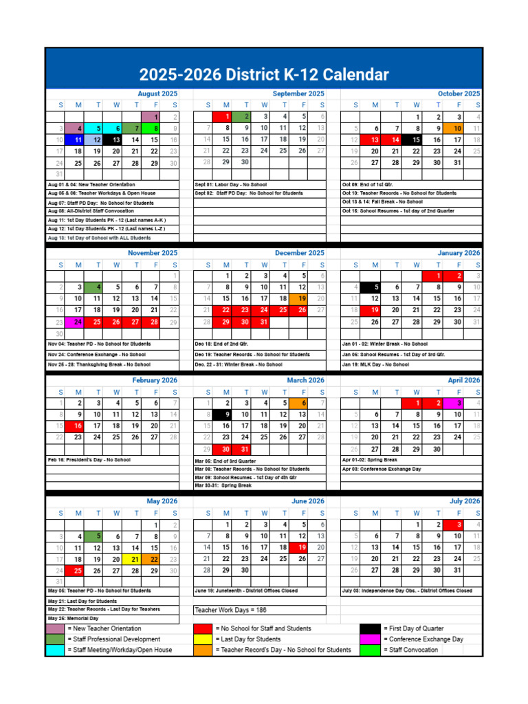 2025-2026 K-12 School Calendar | PDF