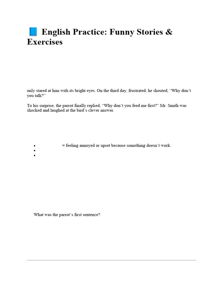 ? English Practice Funny Stories Comprehension | PDF