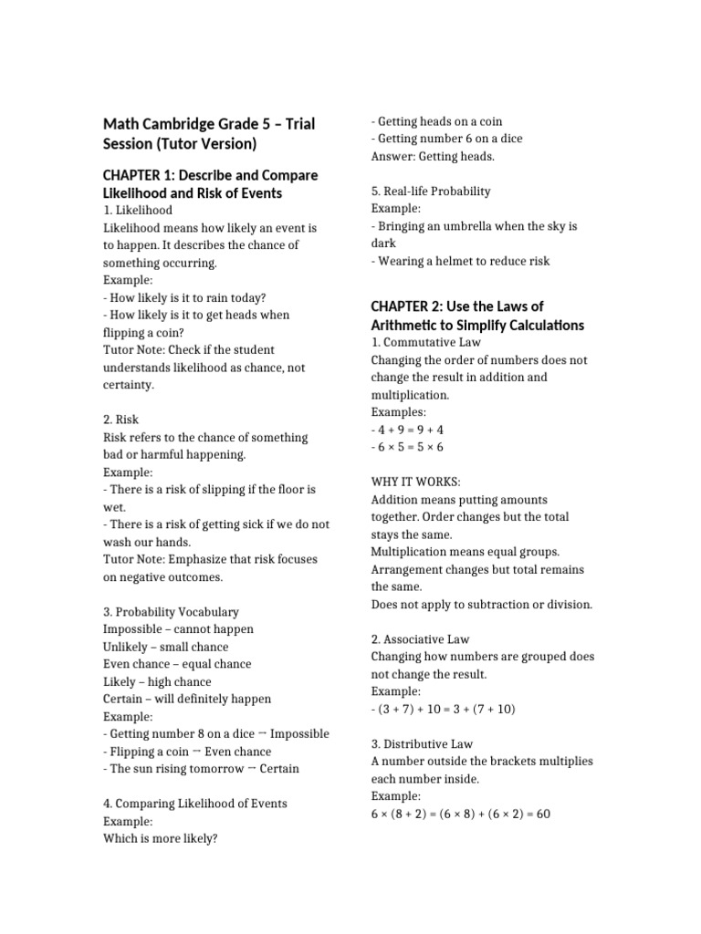 Grade 5 Math: Likelihood, Risk, and Arithmetic | PDF | Risk ...